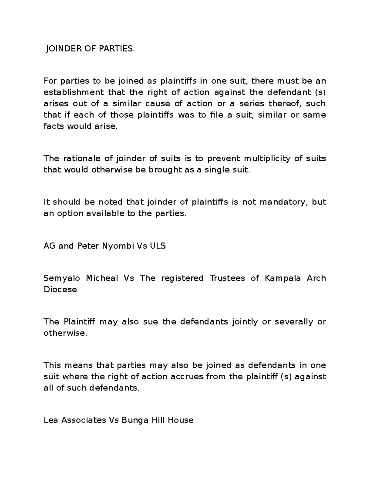 Civil Procedure - Joinder, Representative Actions & Pleadings Summary ...