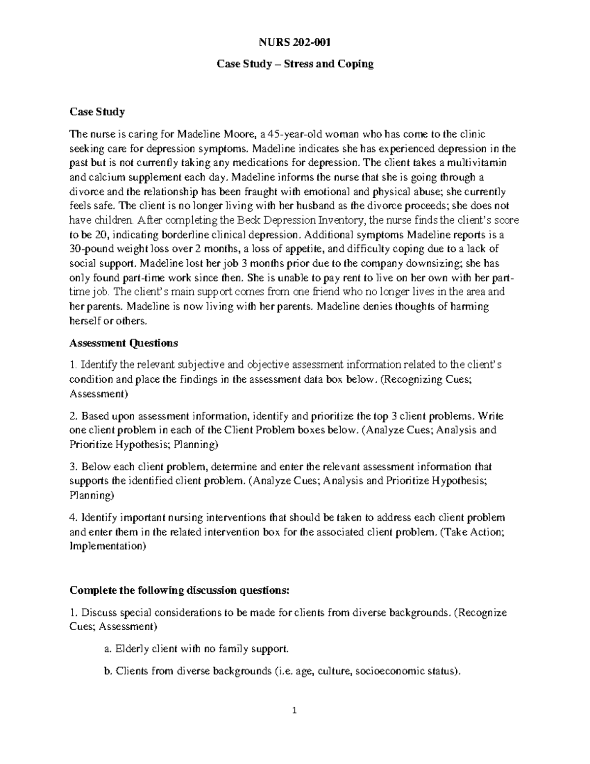 NURS 202 - Case Study #2: Managing Stress and Coping Mechanisms - Studocu
