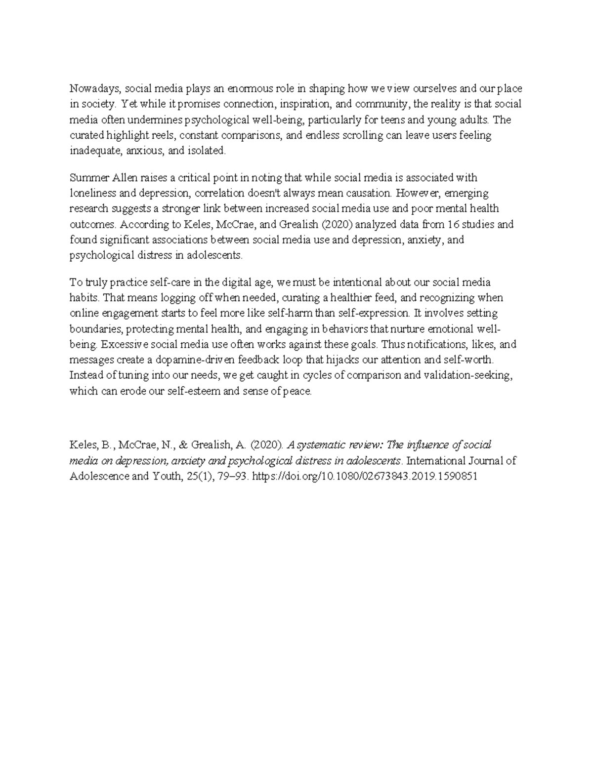 Week 6 psychology - this is an assignment - Nowadays, social media ...