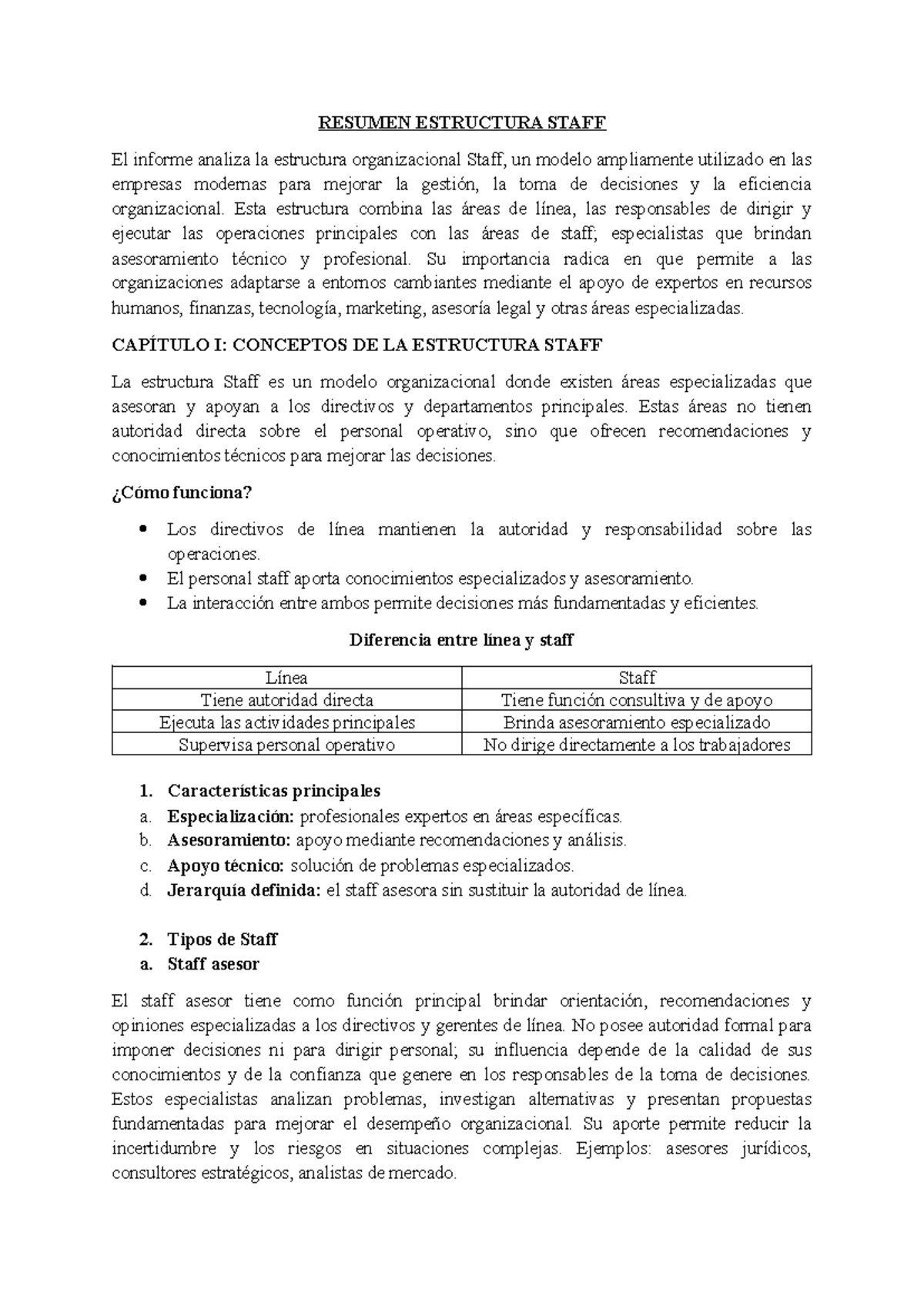 Resumen de la Estructura Organizacional Staff: Análisis y Funciones ...