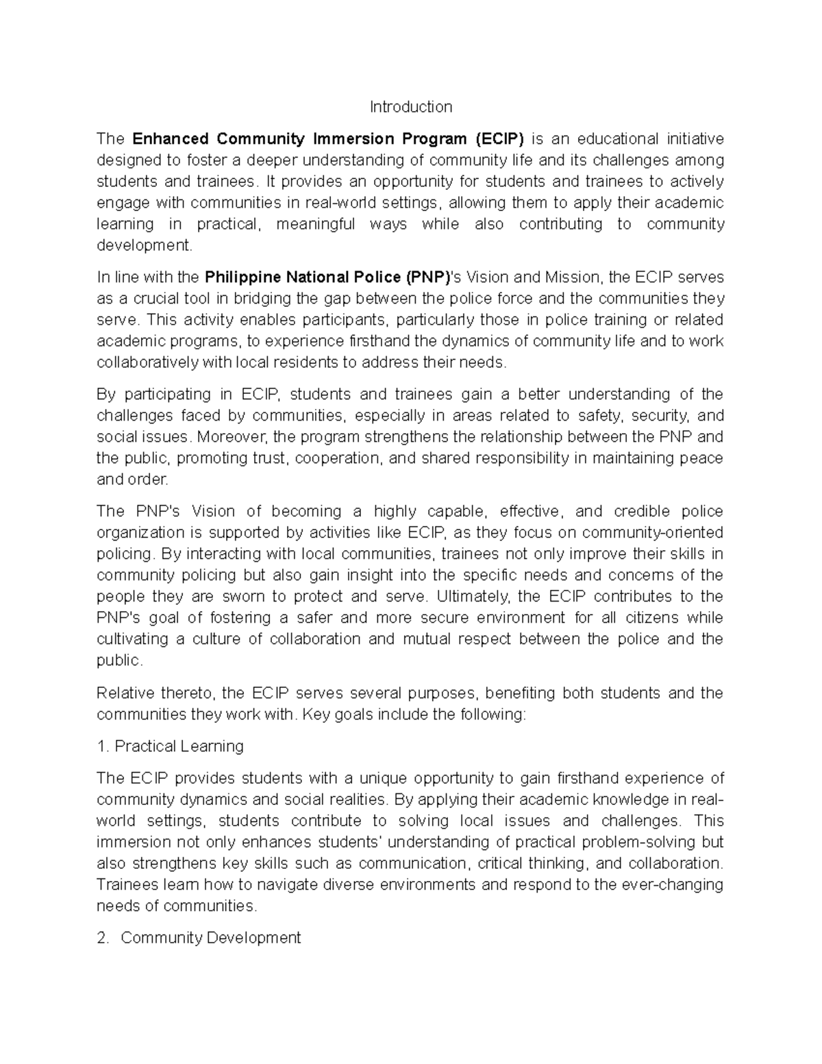 ECIP3 - Overview of the Enhanced Community Immersion Program (ECIP ...