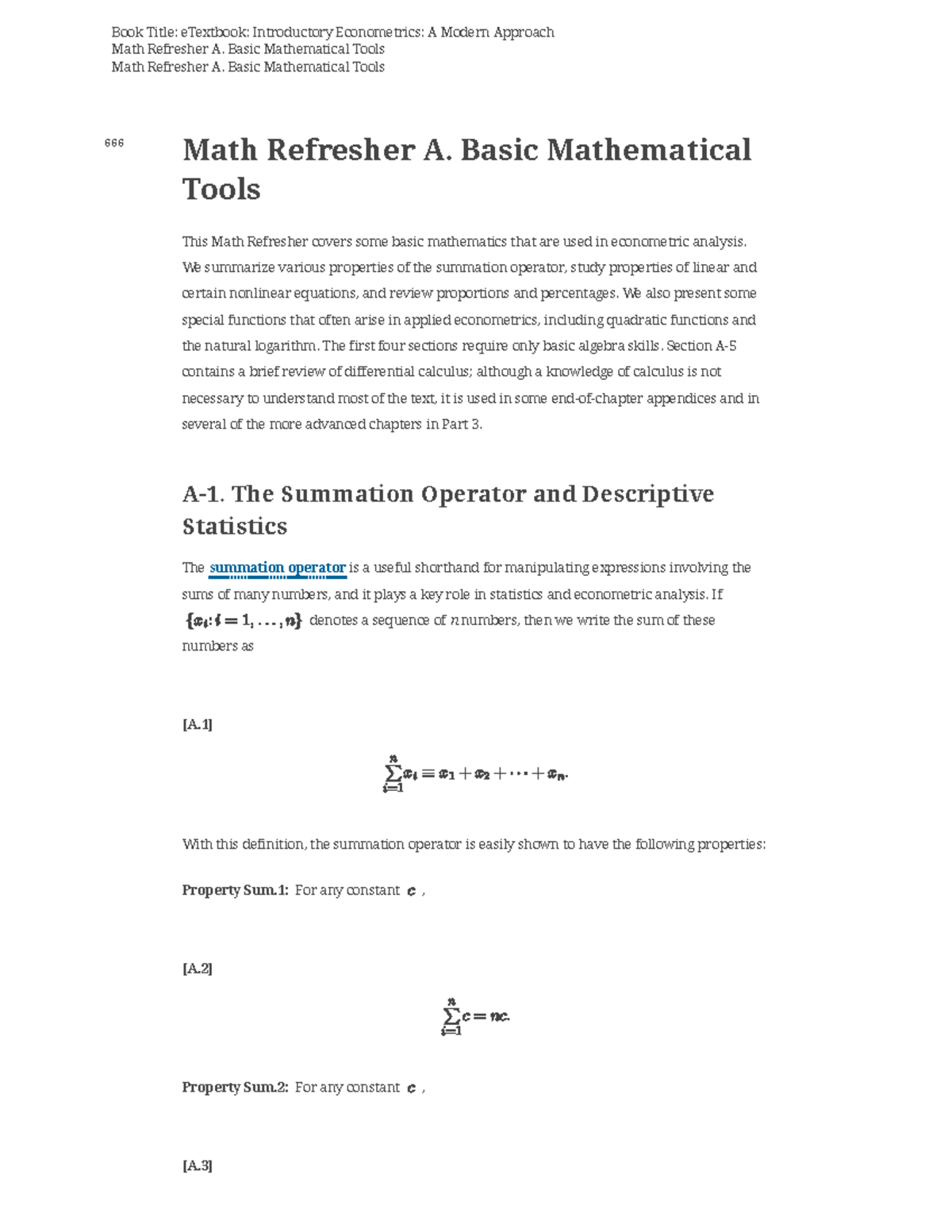 Math Refresher for Econometrics: Basic Tools & Concepts (ECO 101) - Studocu