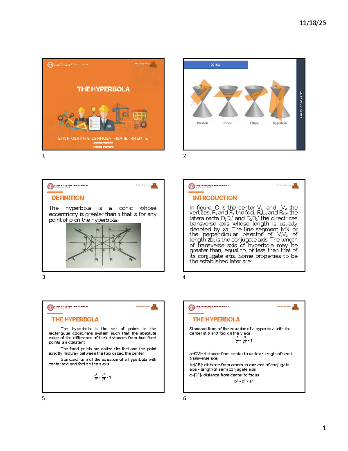 ENGR 101: The Hyperbola - Analytic Geometry Notes - Studocu