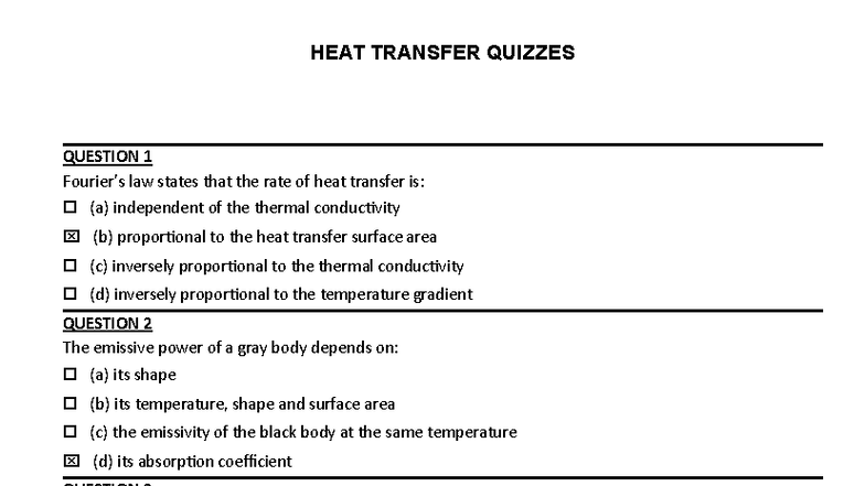 HEAT TRANSFER QUIZ SOLUTIONS 33753839 - Studocu