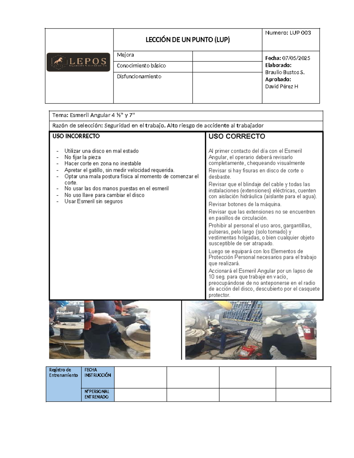 LECCIÓN DE USO DEL ESMERIL ANGULAR (LUP) - Seguridad y Prevención - Studocu