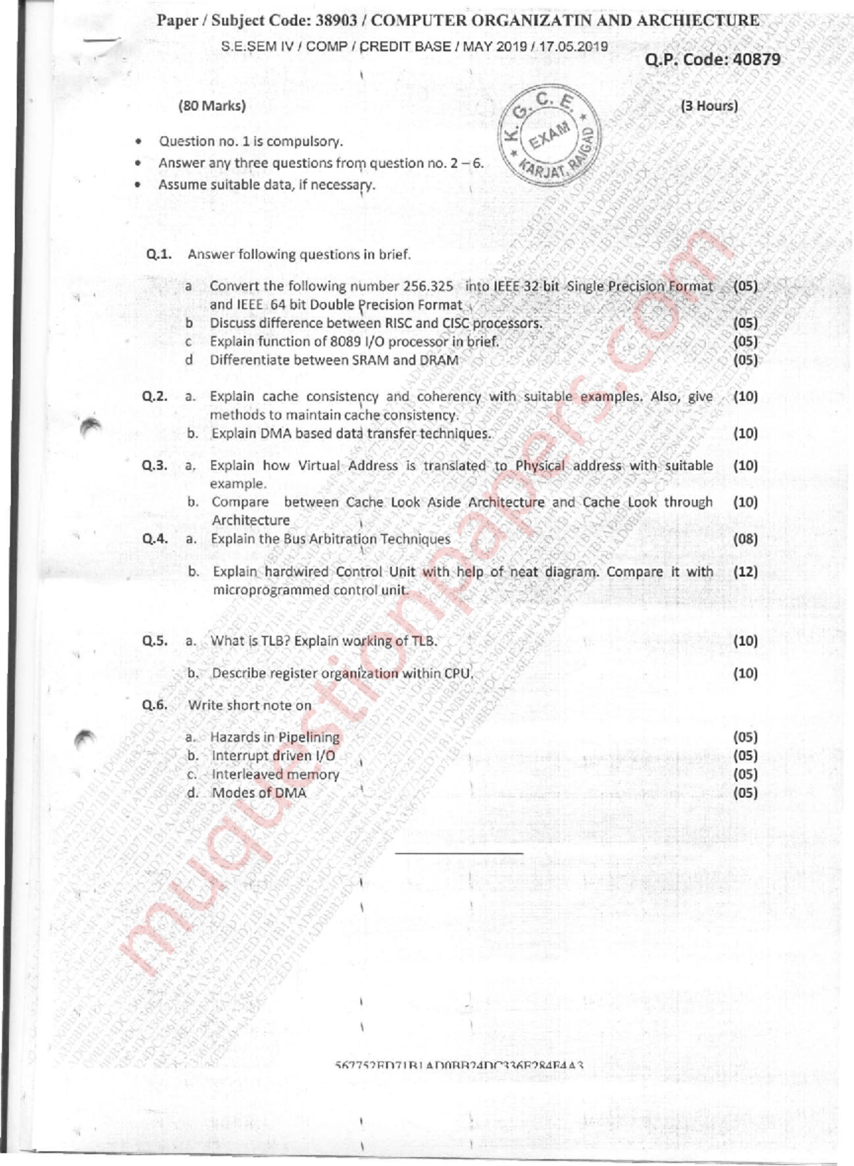 SE-Comps SEM IV COA Final Exam May 2019 - Question Paper - Studocu