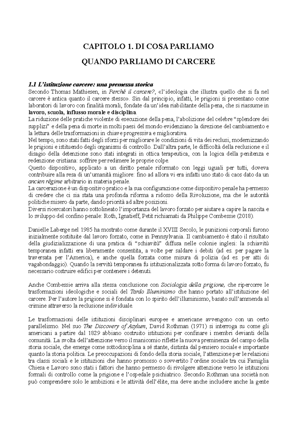 L'istituzione carcere: Analisi dei Capitoli 1 e 5 di Valeria Verdolini ...