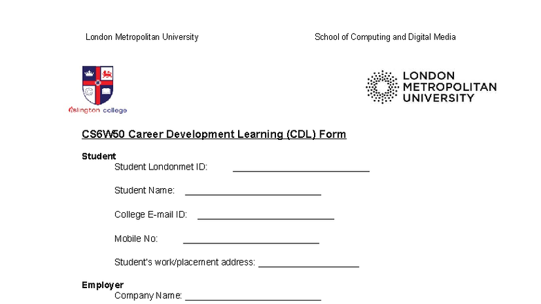 CS6W50 Career Development Learning (CDL) Form Template - Studocu