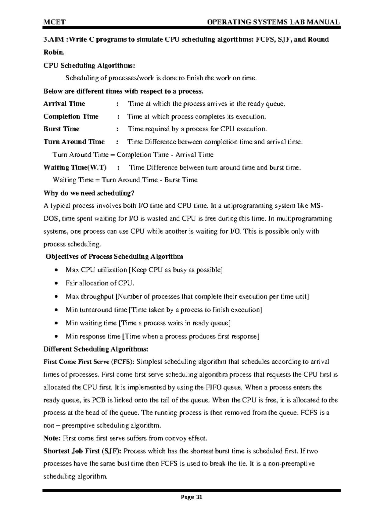 C Programming Simulation of CPU Scheduling: FCFS, SJF, RR - Studocu
