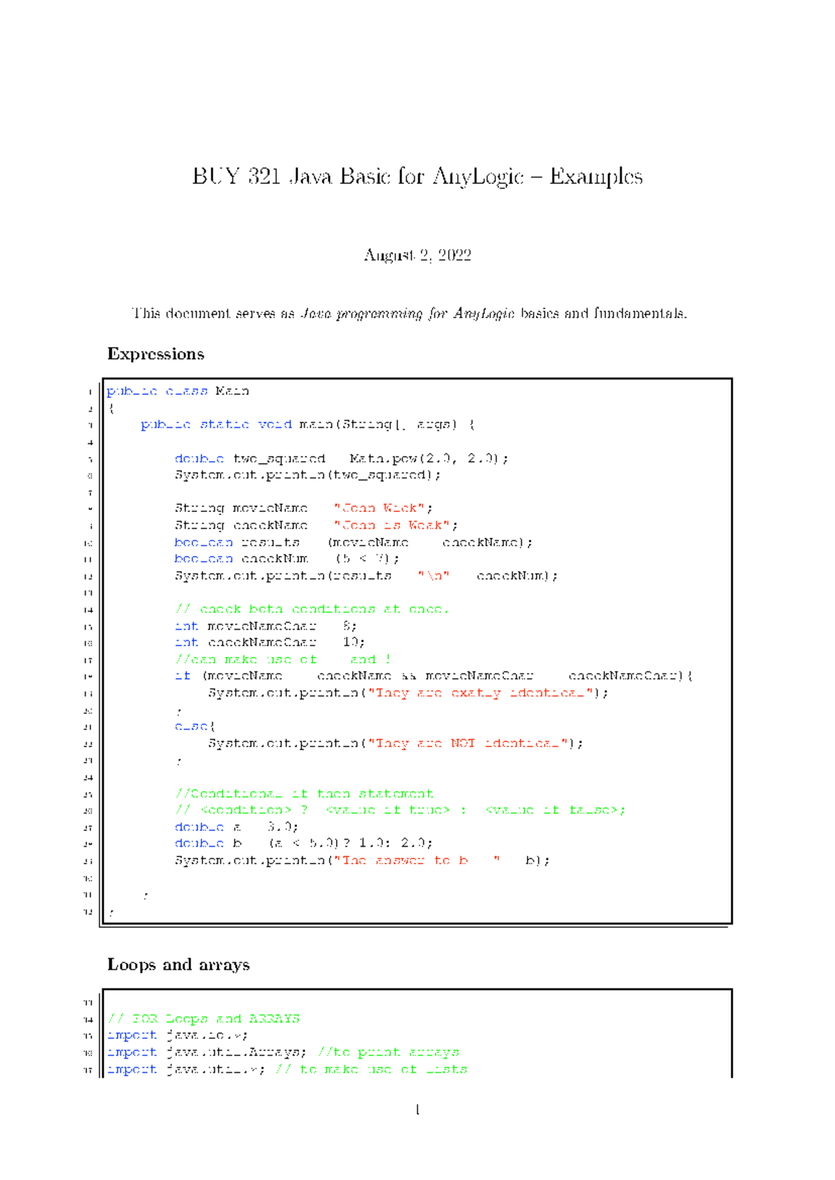 BUY 321 Java Basics for AnyLogic - Code Examples and Fundamentals - Studocu