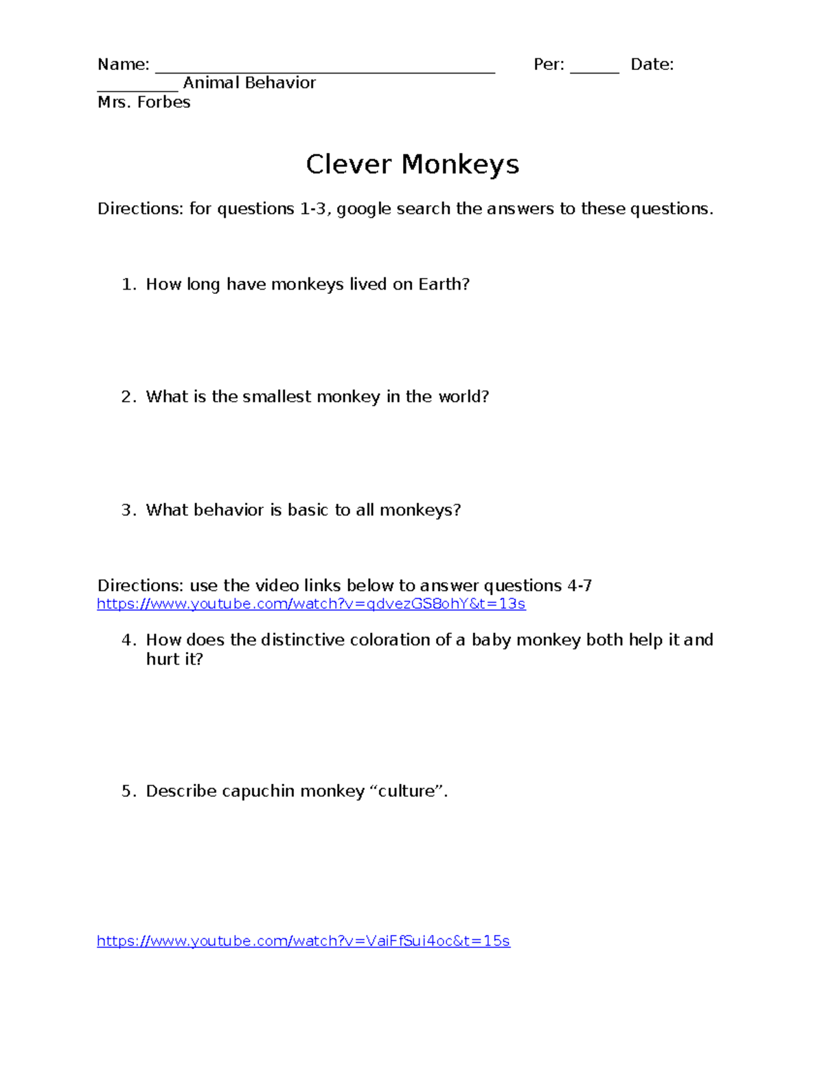 Clever Monkeys - WebQuest - Name ...