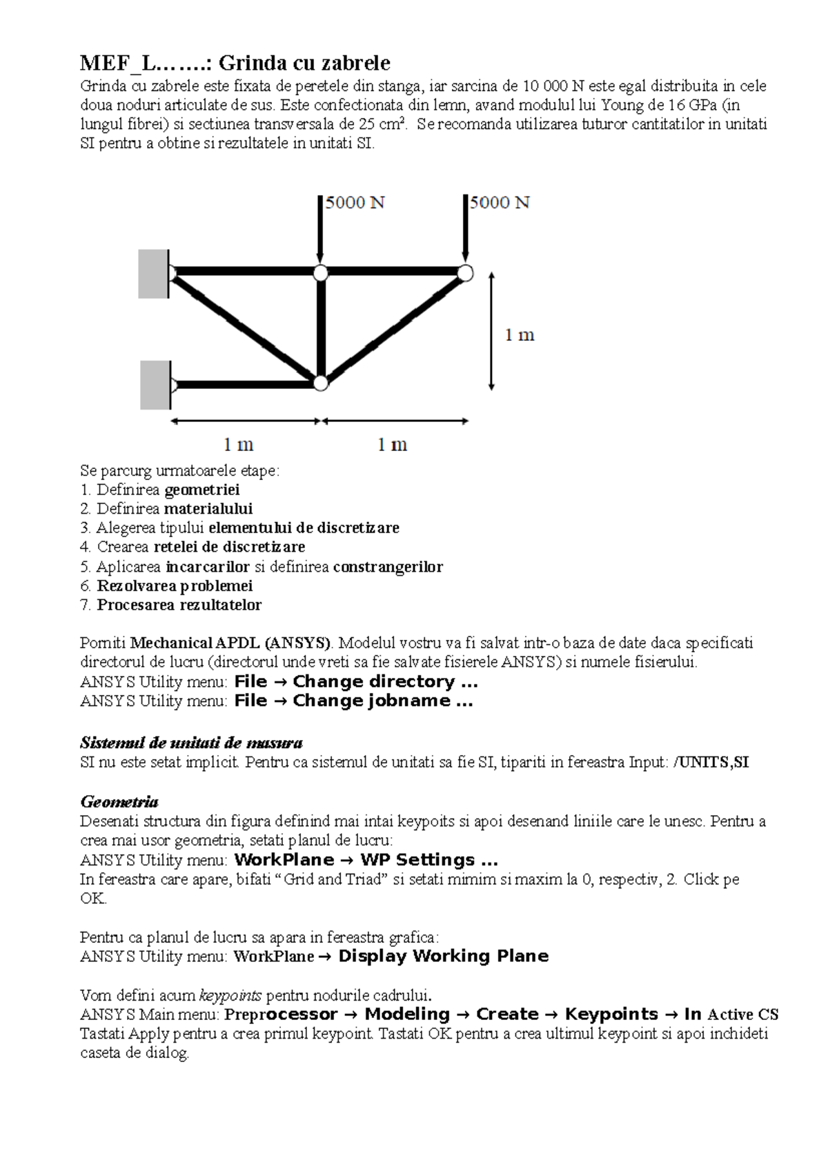 Tutorial 1 - Modelare cu element finit: Grinda cu zabrele în ANSYS ...