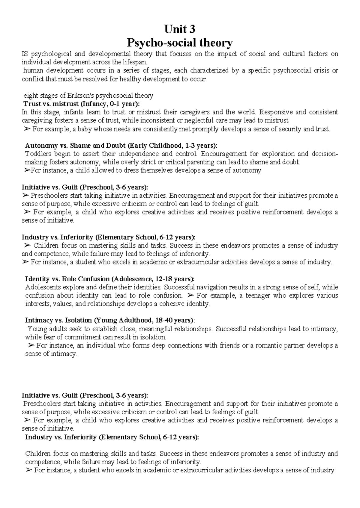 Unit 3,developmental psychology - Unit 3 Psycho-social theory IS ...