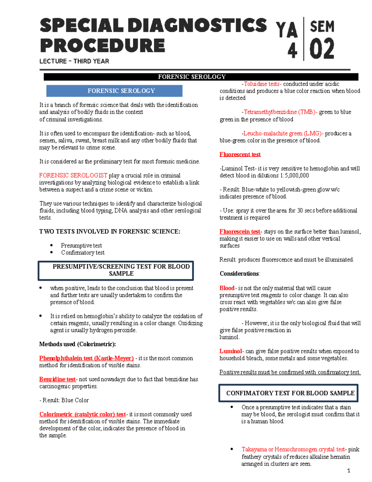 Forensic Serology Overview: Tests & Techniques in Criminal Cases - Studocu