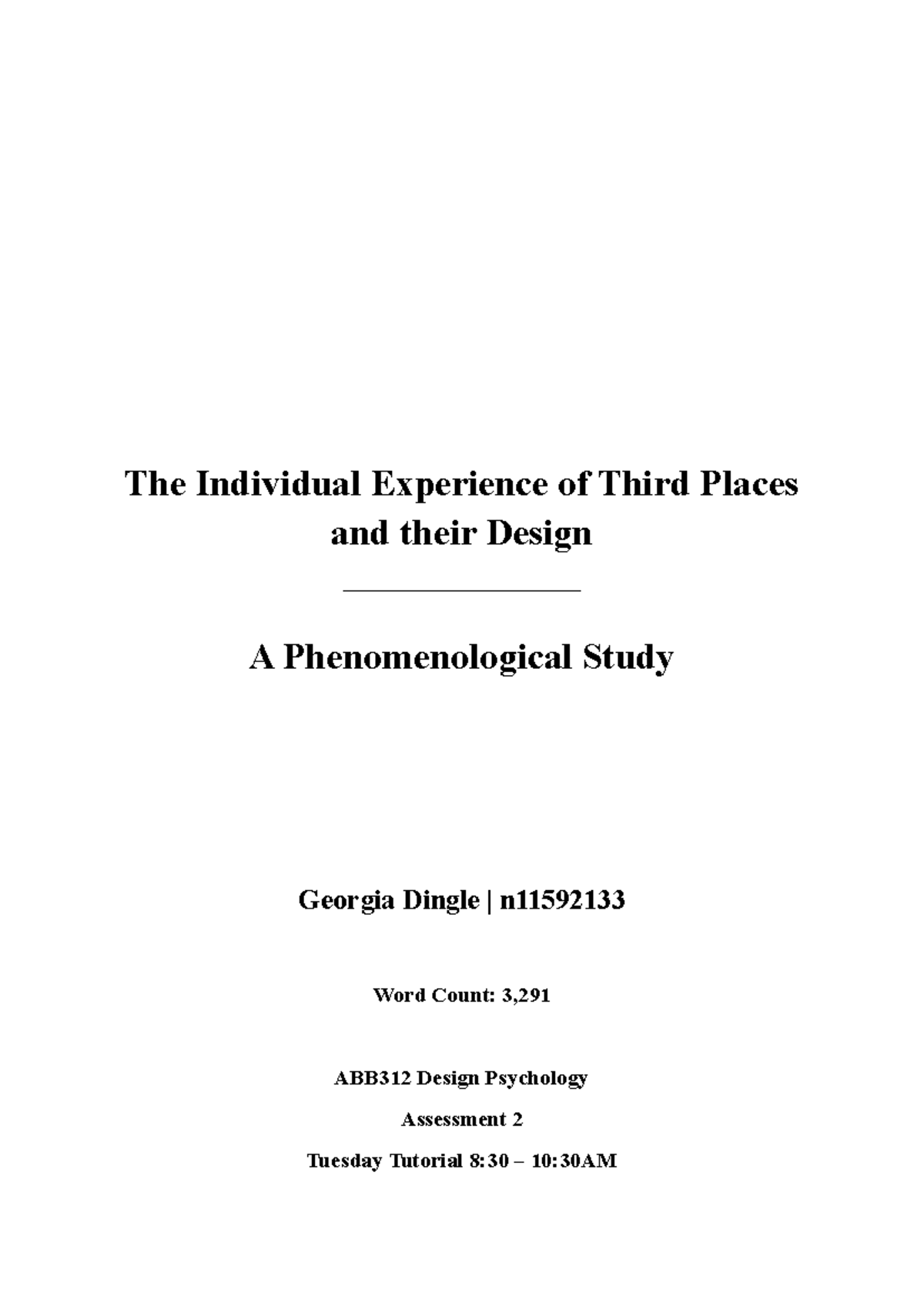 Phenomenological Study of Third Places: Insights from ABB312 - Studocu