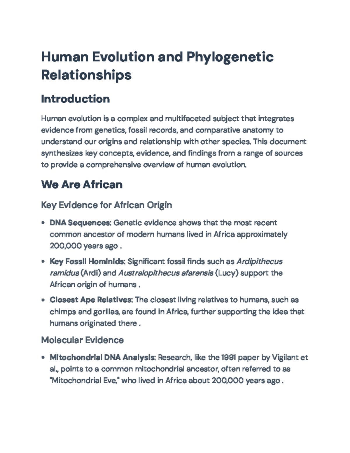 Human Evolution Overview: Key Concepts and Phylogenetic Relationships ...