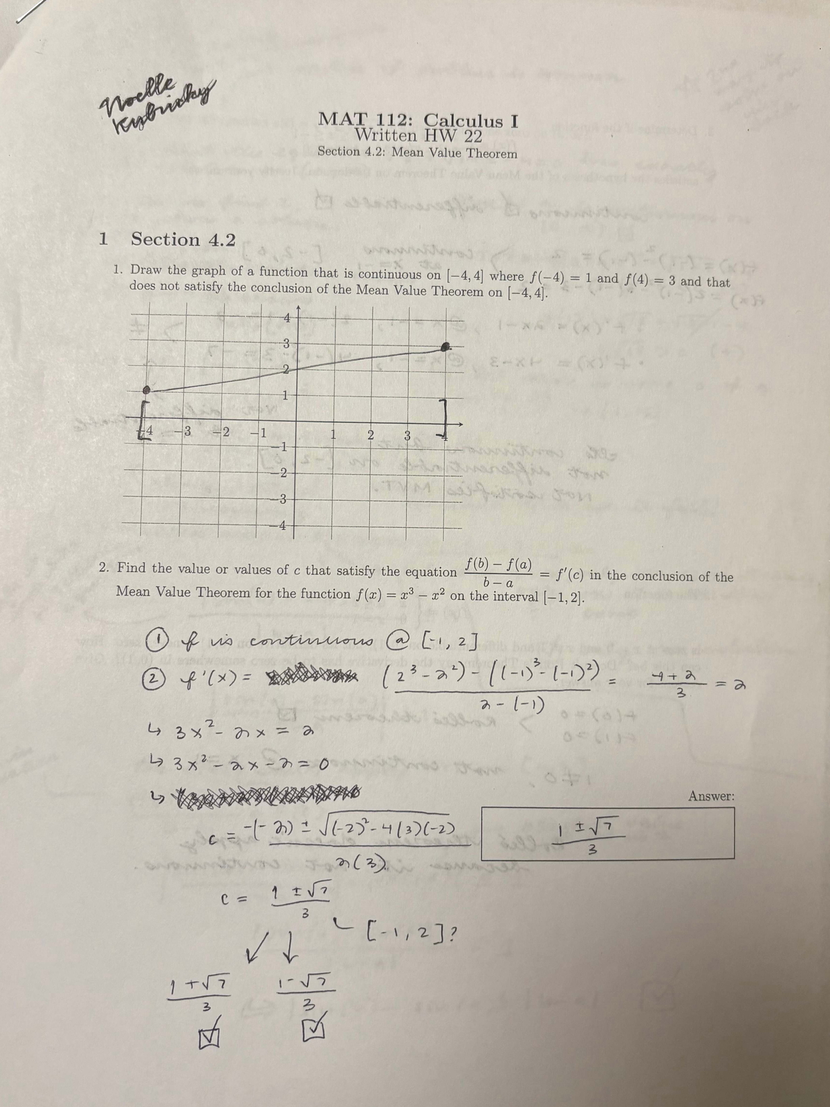 MAT 112: Calculus I HW 22 - Mean Value Theorem Analysis - Studocu