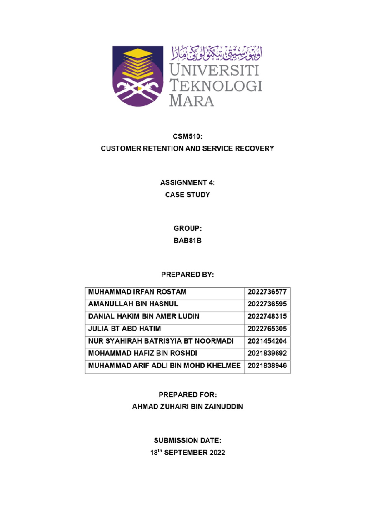 Assignment 4 : Group 4 CSM510 - i 1 3 8 13 13 T A B L E CONTENTS O F ...