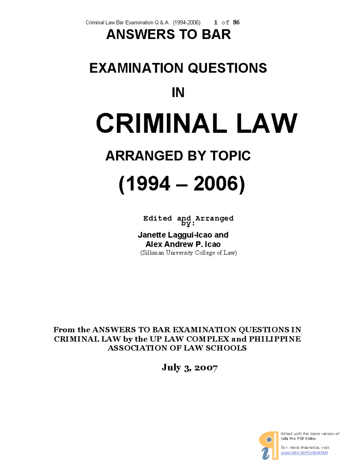 228908081 Criminal Law Bar Exam Q&A 1994-2006: Complete Guide - Studocu