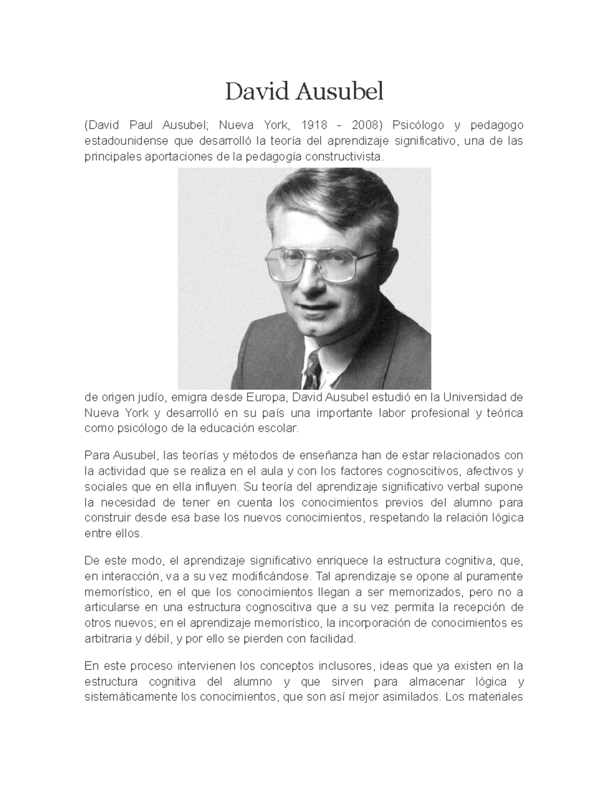 Teoría del Aprendizaje Significativo de David Ausubel: Claves y ...