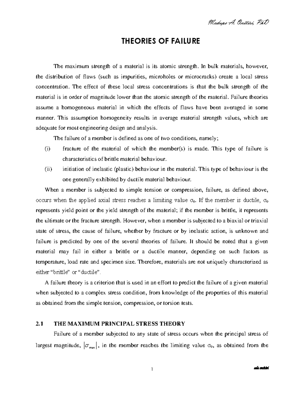 Failure Theory - Notes on Material Strength and Failure Theories - Studocu