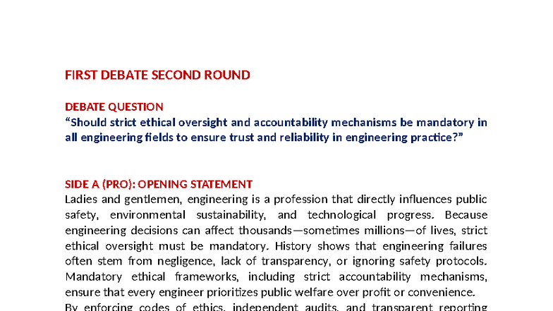 Ethics First Debate: Second Round on Mandatory Oversight in Engineering ...