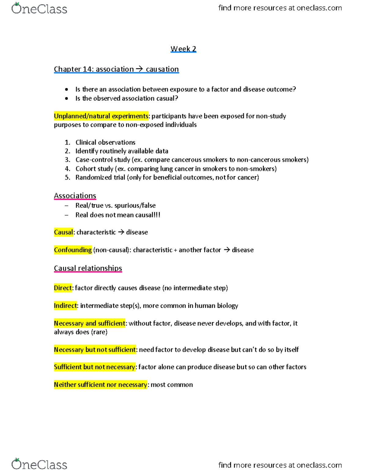 POPM3240 week 2 notes - Week 2 Chapter 14: association causation Is ...