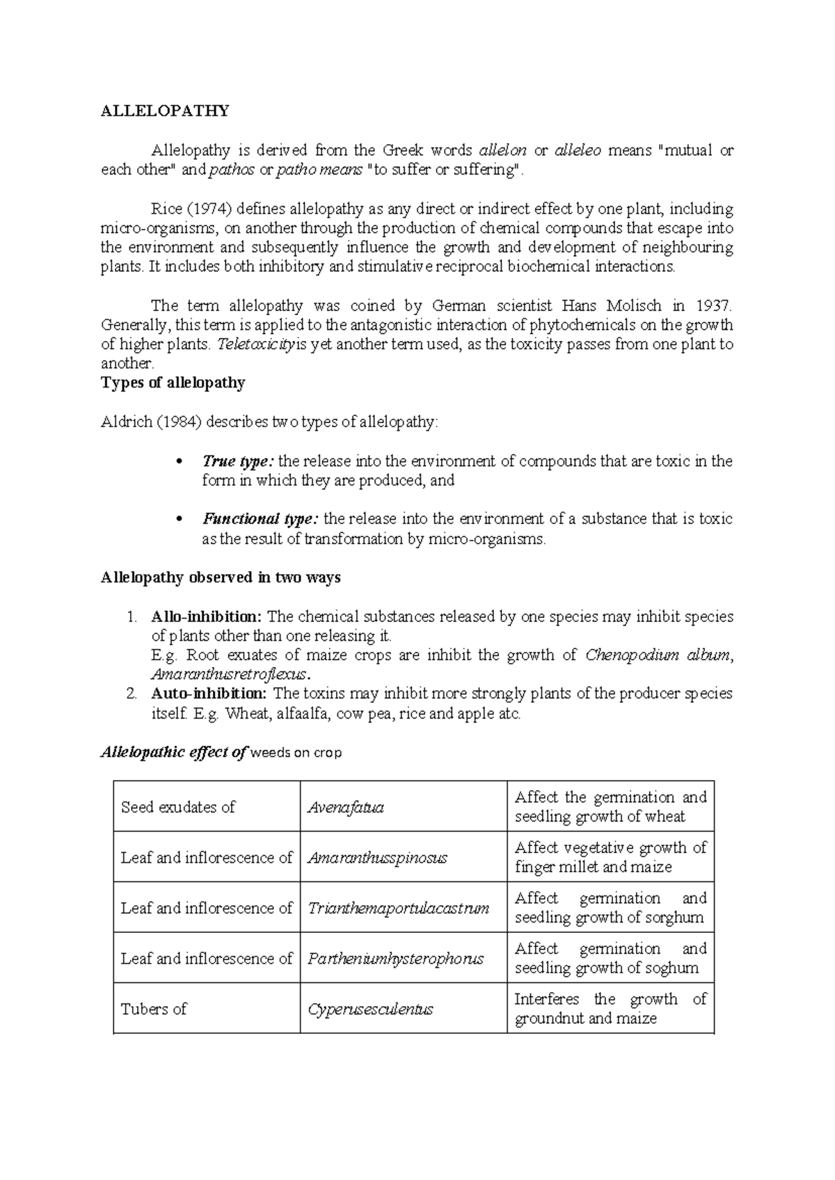 Lecture 7: Understanding Allelopathy and Its Agricultural Implications ...