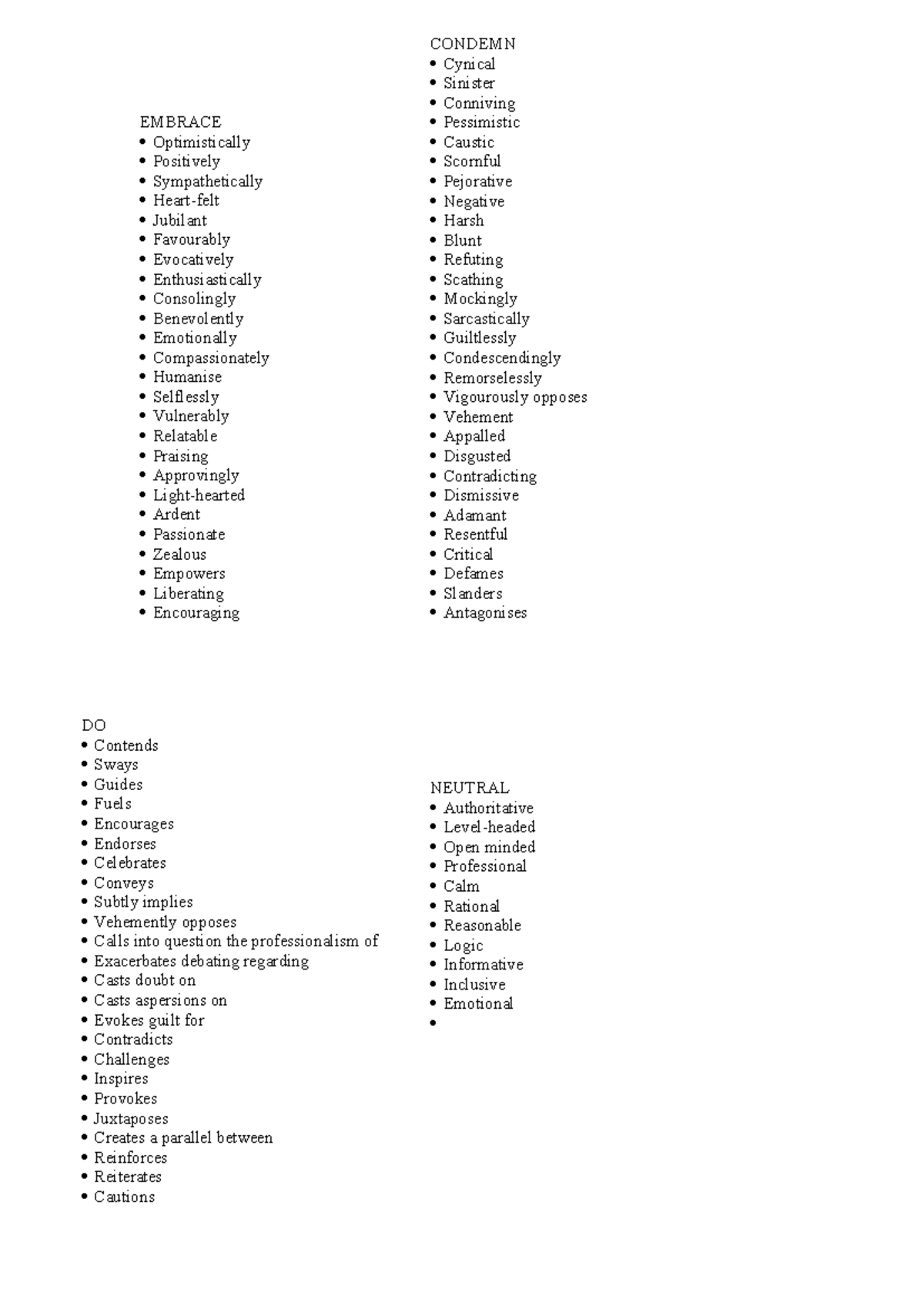 Tone Words: A Comprehensive Guide to Emotional Language - Studocu
