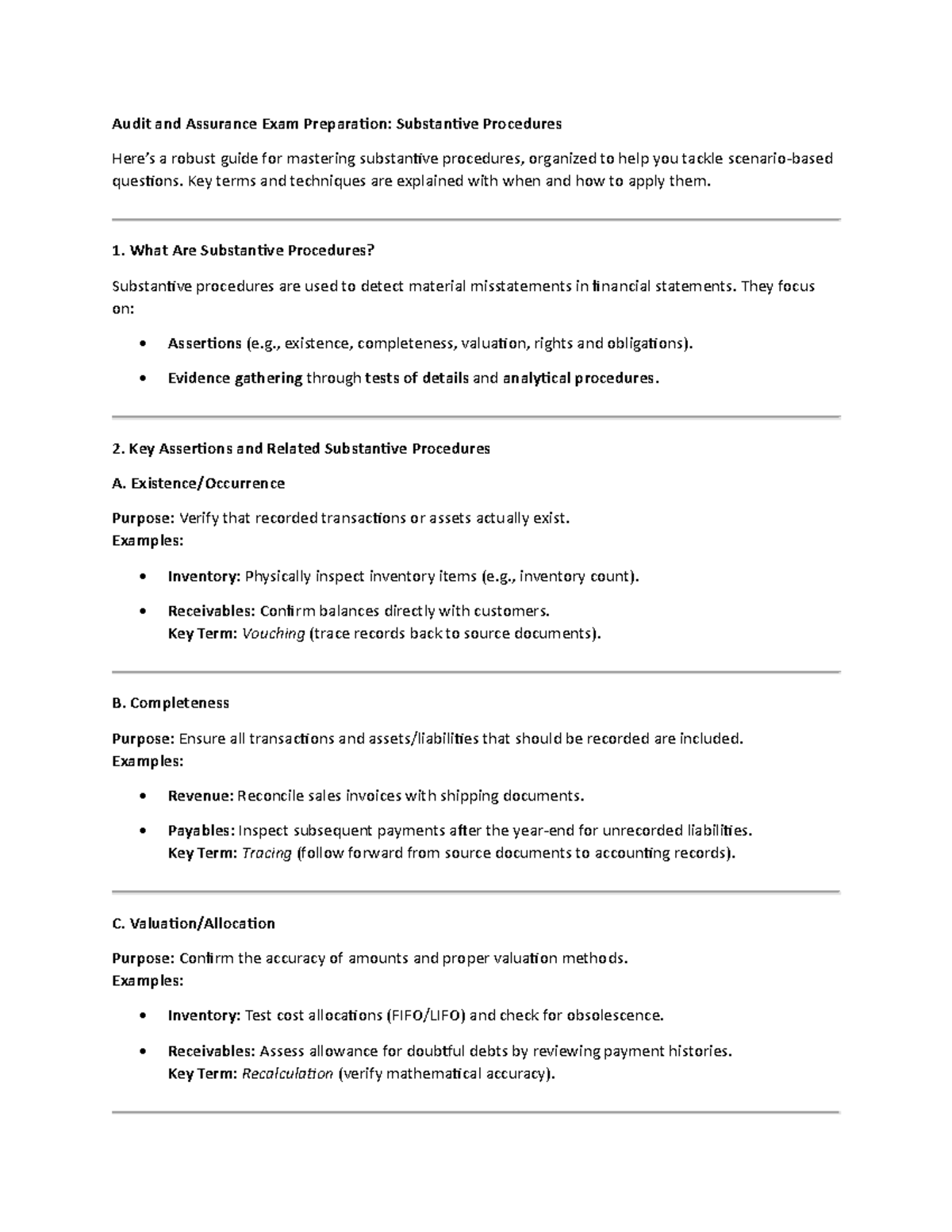 Audit and Assurance F8: Mastering Substantive Procedures Guide - Studocu