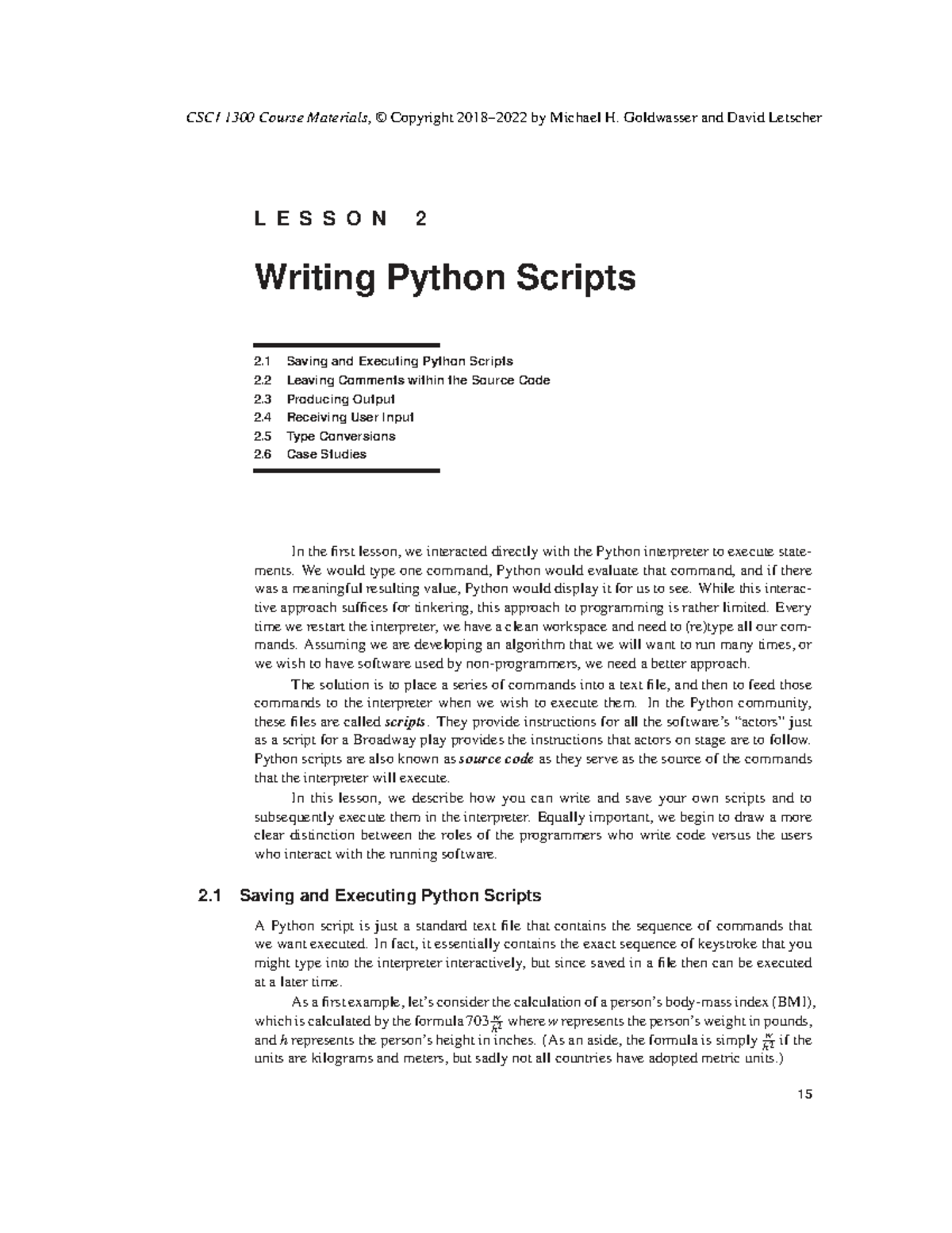CSCI 1300 Lesson 2: Writing Python Scripts & User Interaction - Studocu