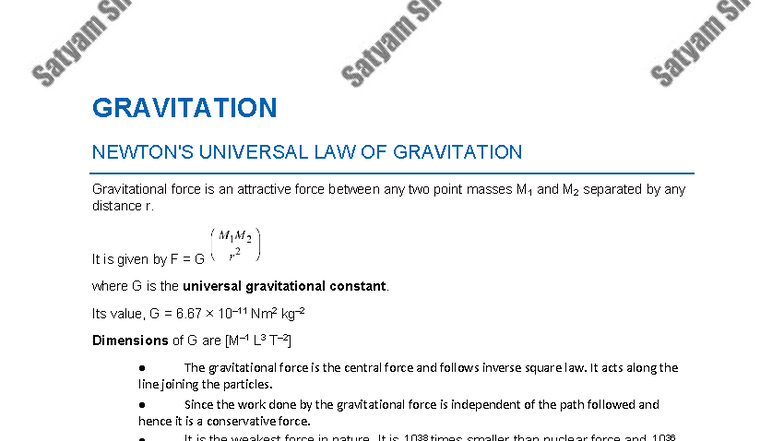 Gravitation - Universal Law & Acceleration (PHYS 101) - Studocu