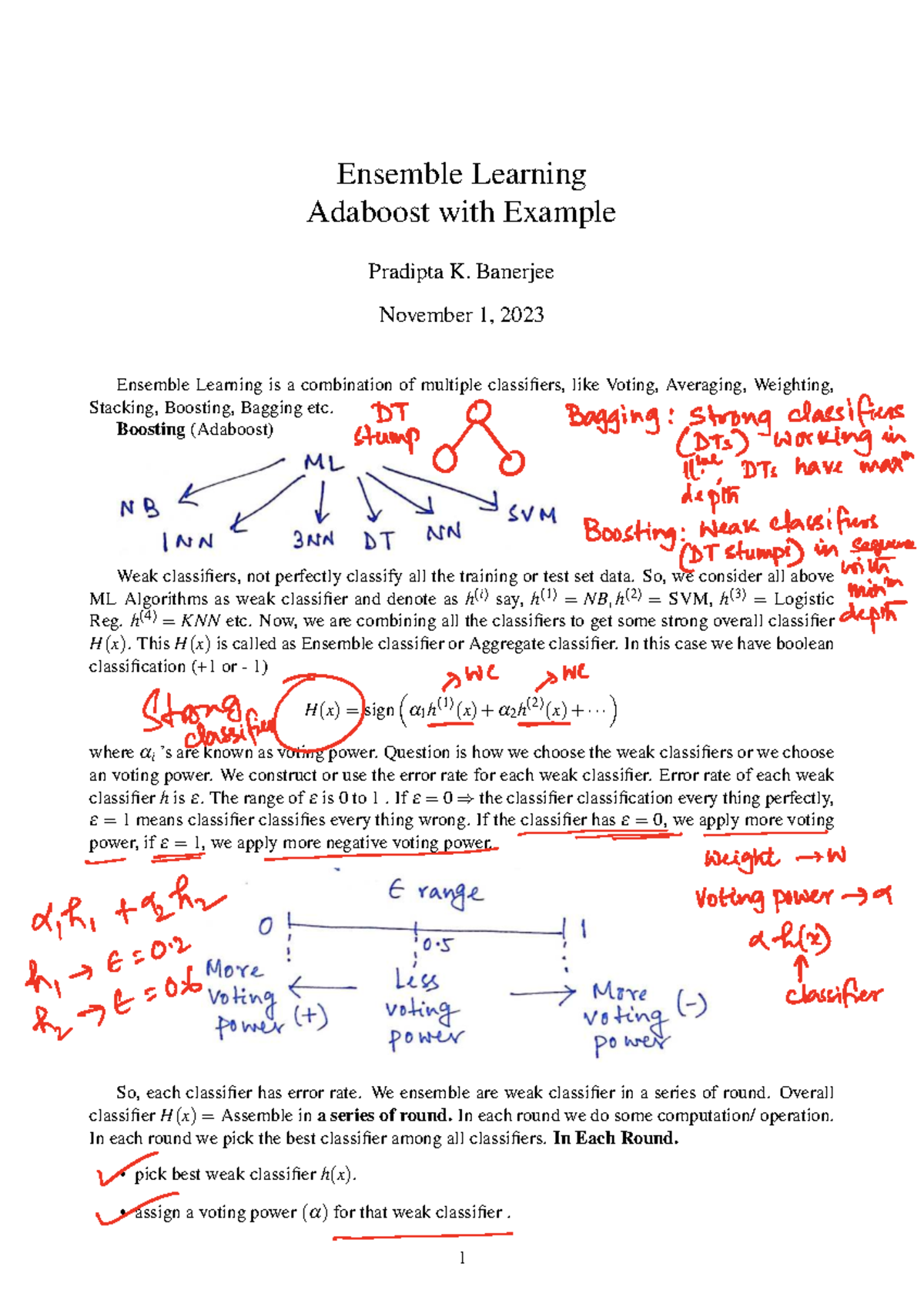 Boosting Adaboost: Comprehensive Notes on Ensemble Learning - Studocu
