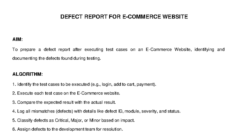 DEFECT REPORT FOR ECOMMERCE WEBSITE - ANNA UNIVERSITY - Studocu