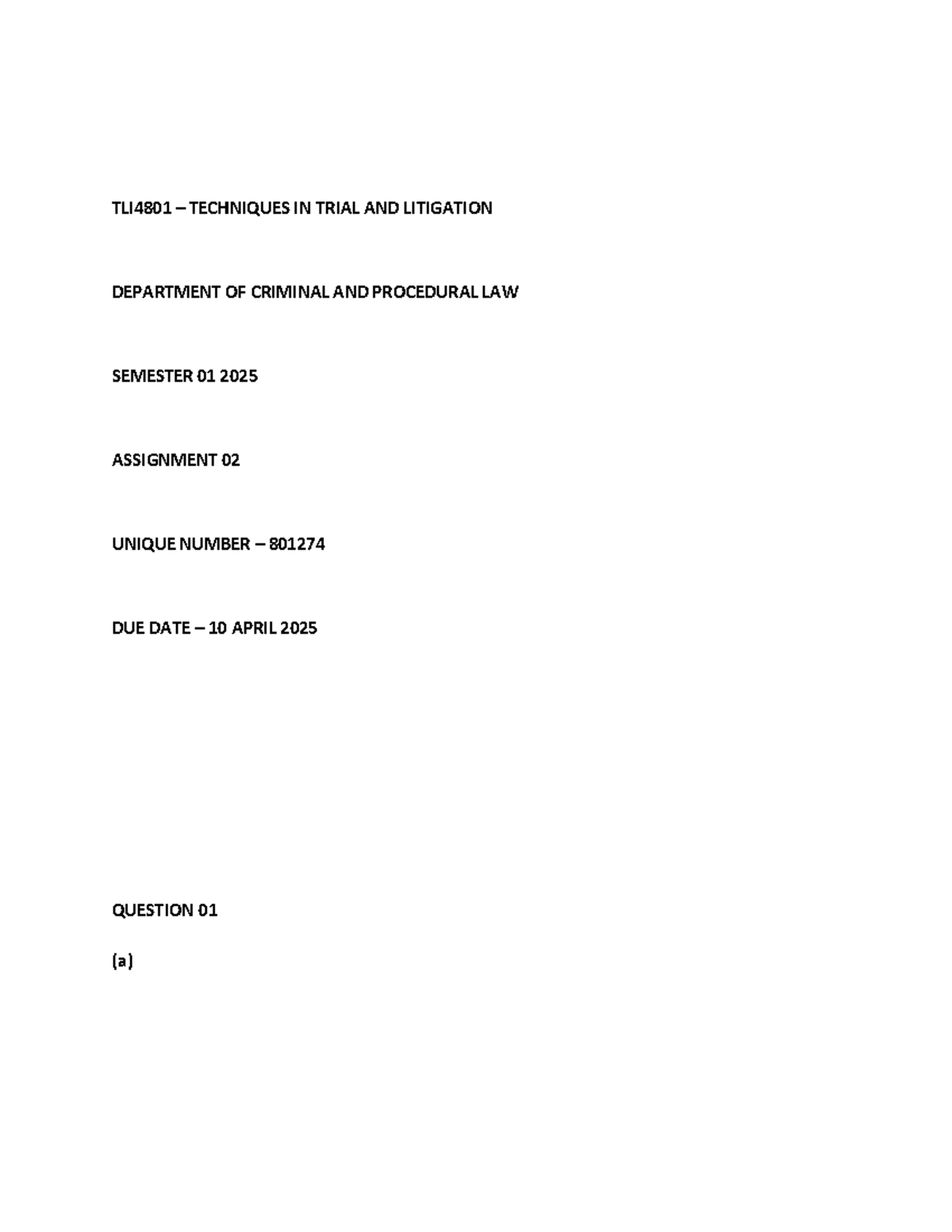 TLI4801 Assignment 02: Plea of Not Guilty & Evidence Procedures - Studocu