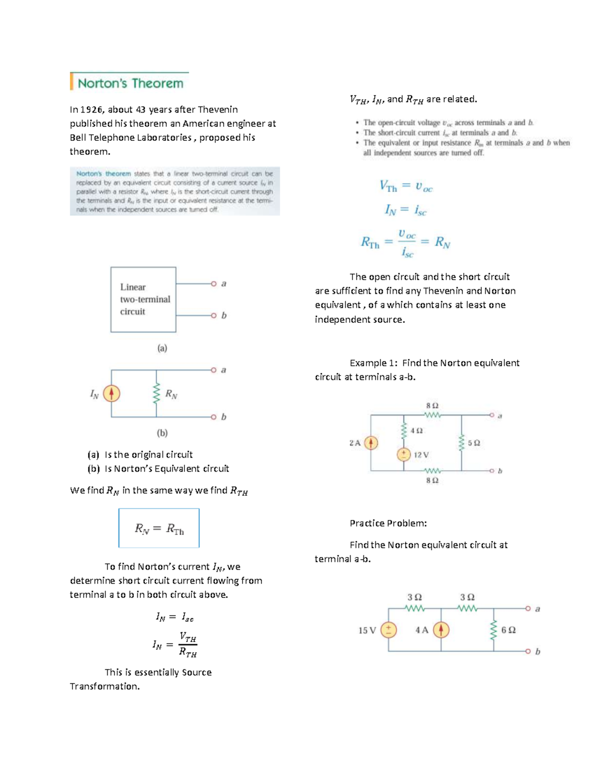 Norton's Theorem: Understanding Circuit Equivalents and Transformations ...