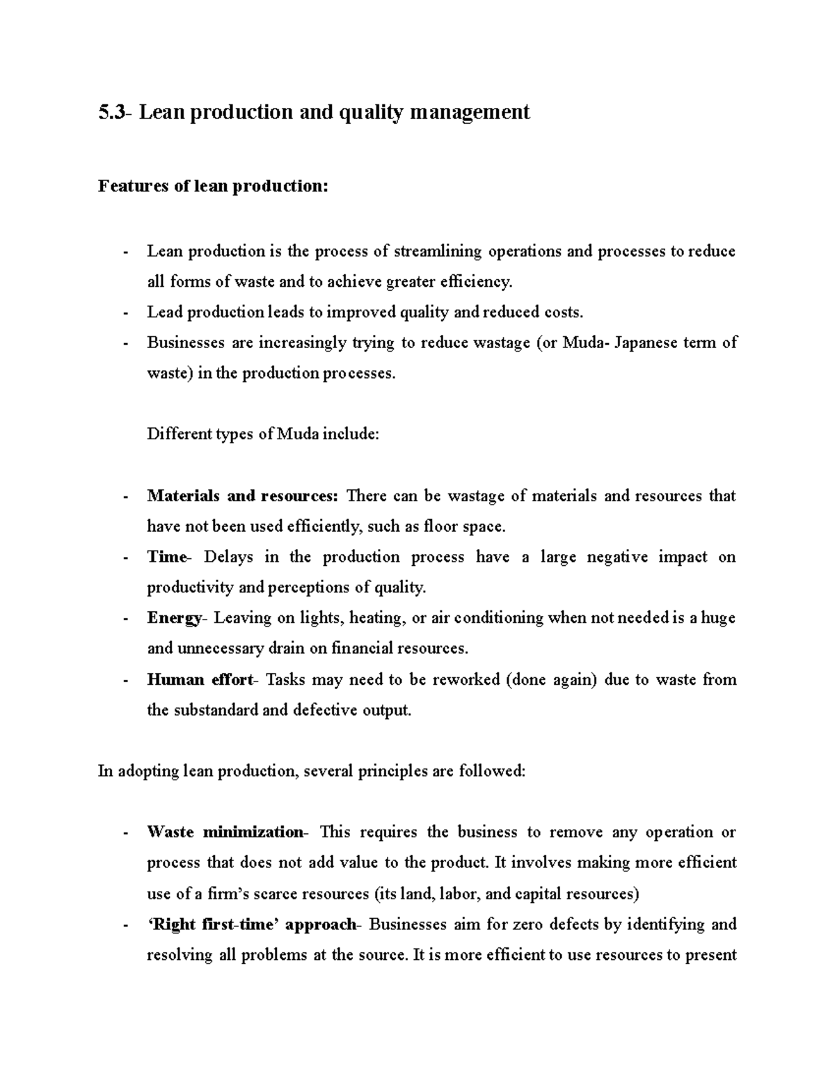 5.3 Business - Lean Production & Quality Management Notes - Studocu