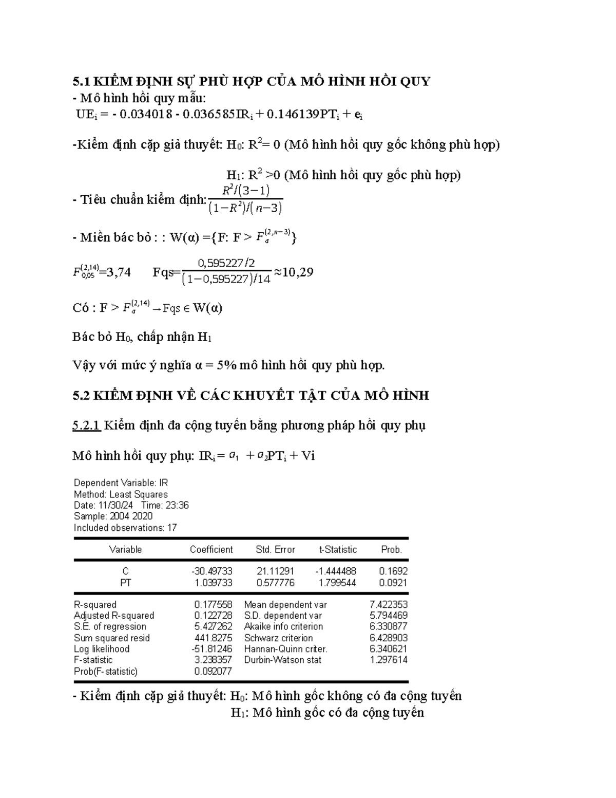 Ktlyc 5-final - Ktl - 5 KIỂM ĐỊNH SỰ PHÙ HỢP CỦA MÔ HÌNH HỒI QUY Mô ...