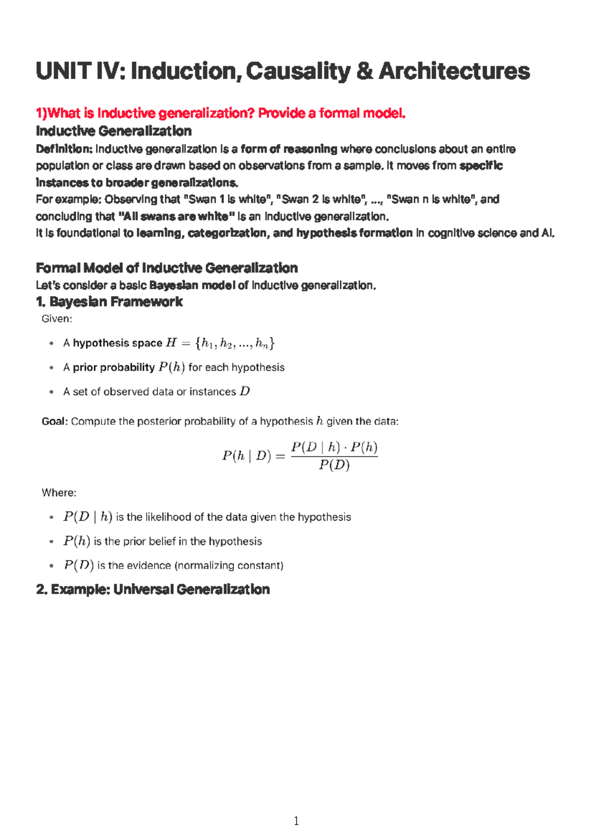 CC~UNIT IV: Induction, Causality & Cognitive Architectures Overview ...