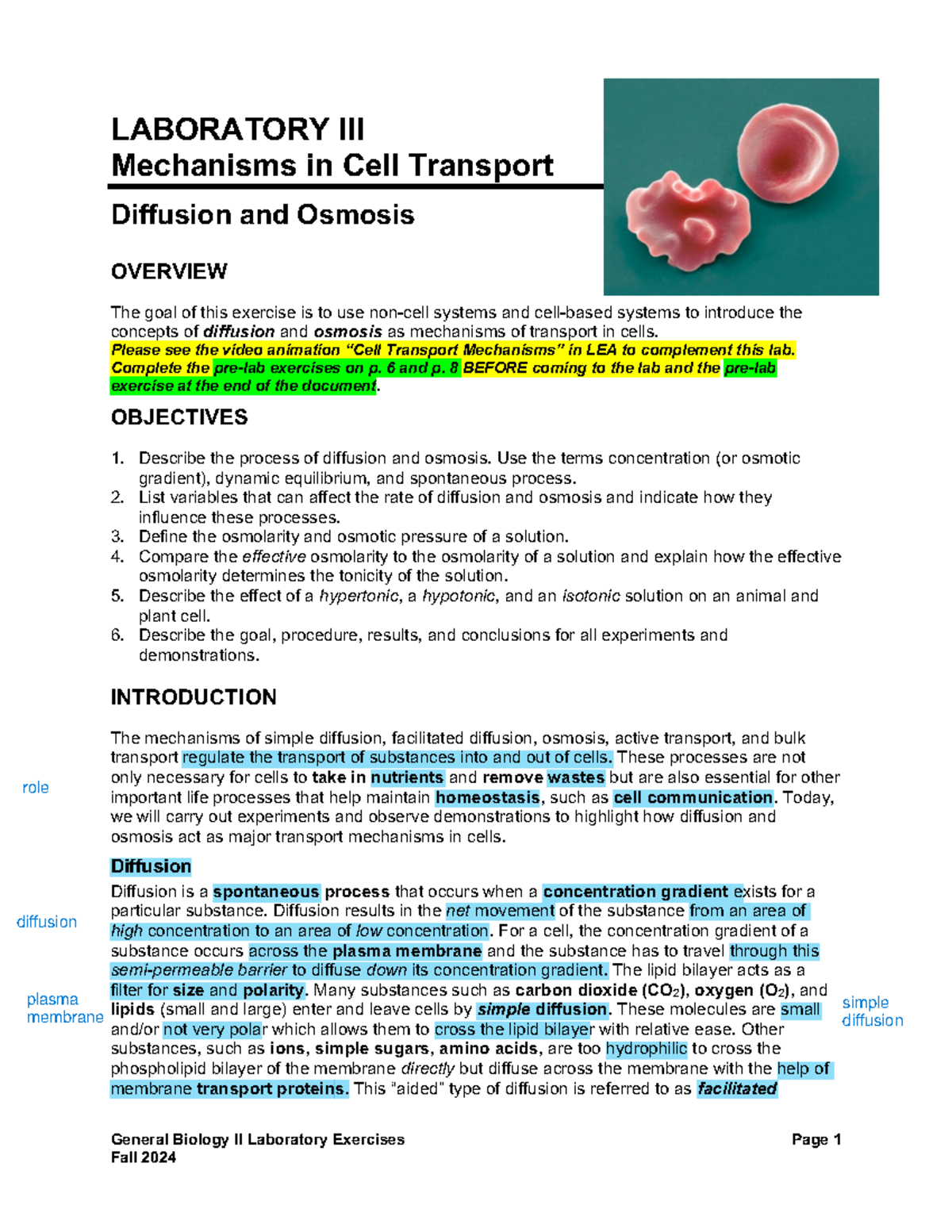Lab3: Mechanisms of Cell Transport - Diffusion and Osmosis Analysis ...