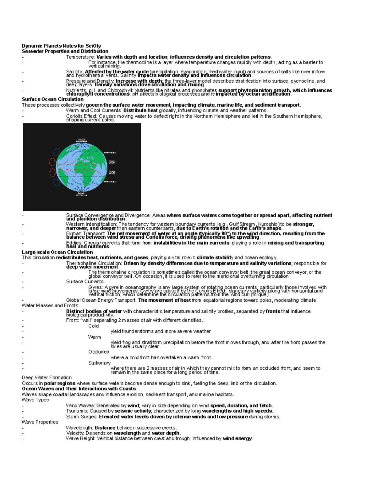 Dynamic Planet Study Guide for SciOly: Ocean Properties & Processes ...