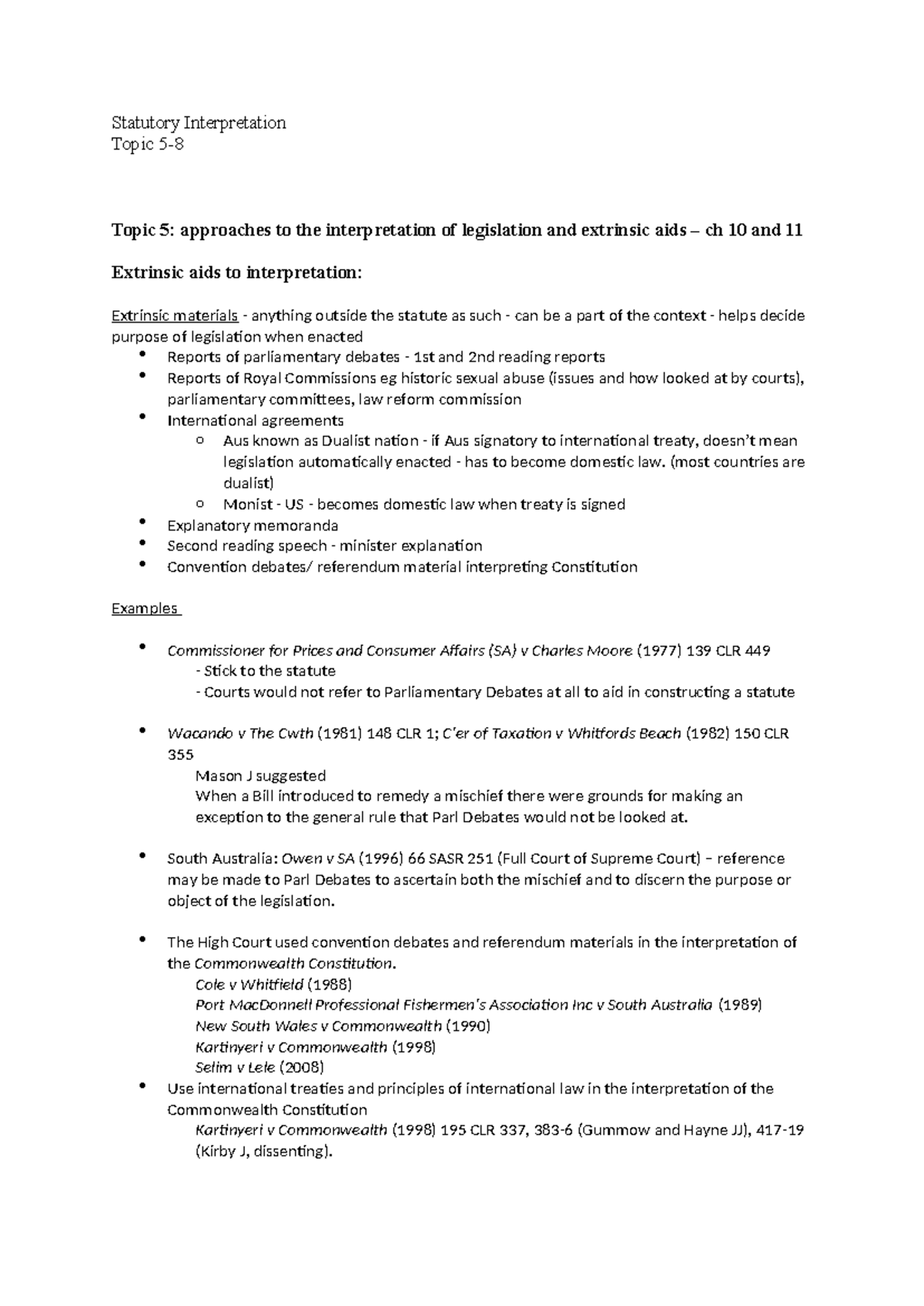 Statutory Interpretation: Approaches & Extrinsic Aids (Topic 5) - Studocu