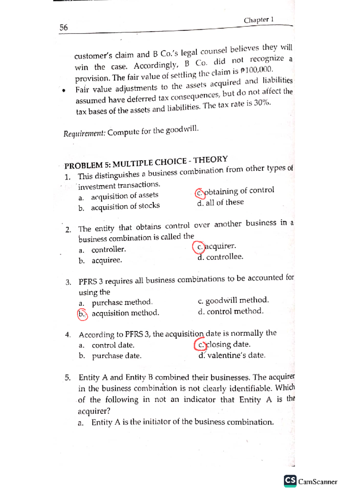 ABC 1-9 MCQ Theories - Chapter 1 56 claim and B legal counsel believes ...