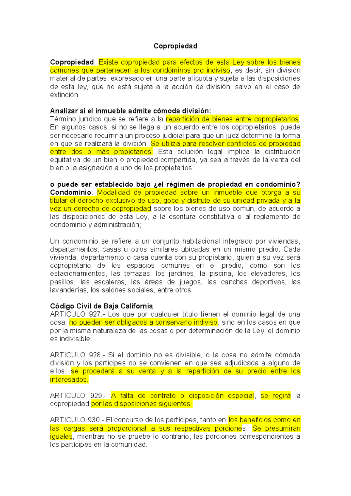 Copropiedad y Comodidad de División en el Código Civil de Baja ...