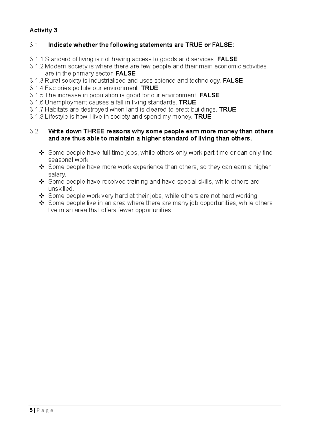 Activity 3 Memo: True or False Statements & Income Disparities - Studocu