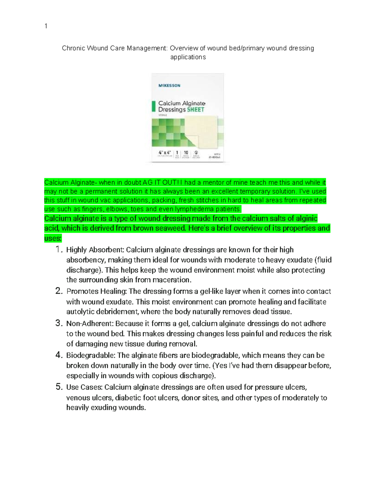 Chronic Wound Care Management: Overview of Primary Dressing ...