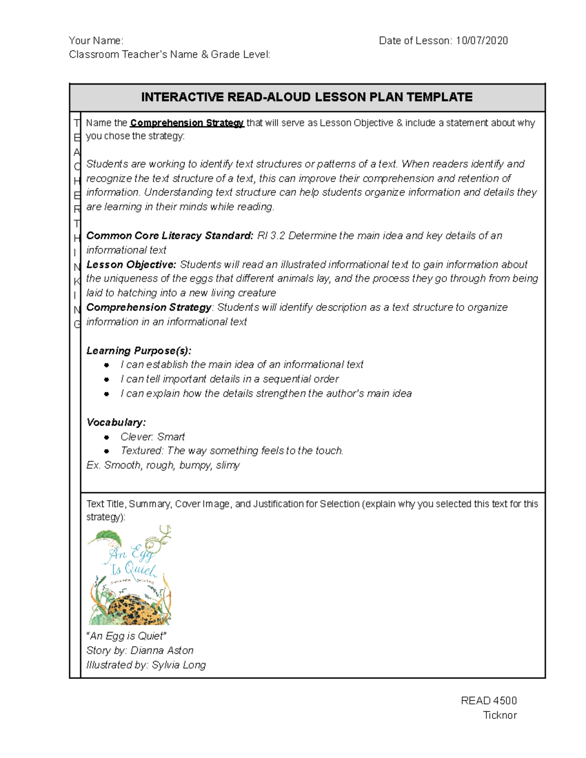 READ 4500 IRA Lesson Plan - Your Name: Classroom Name Grade Level: Date ...