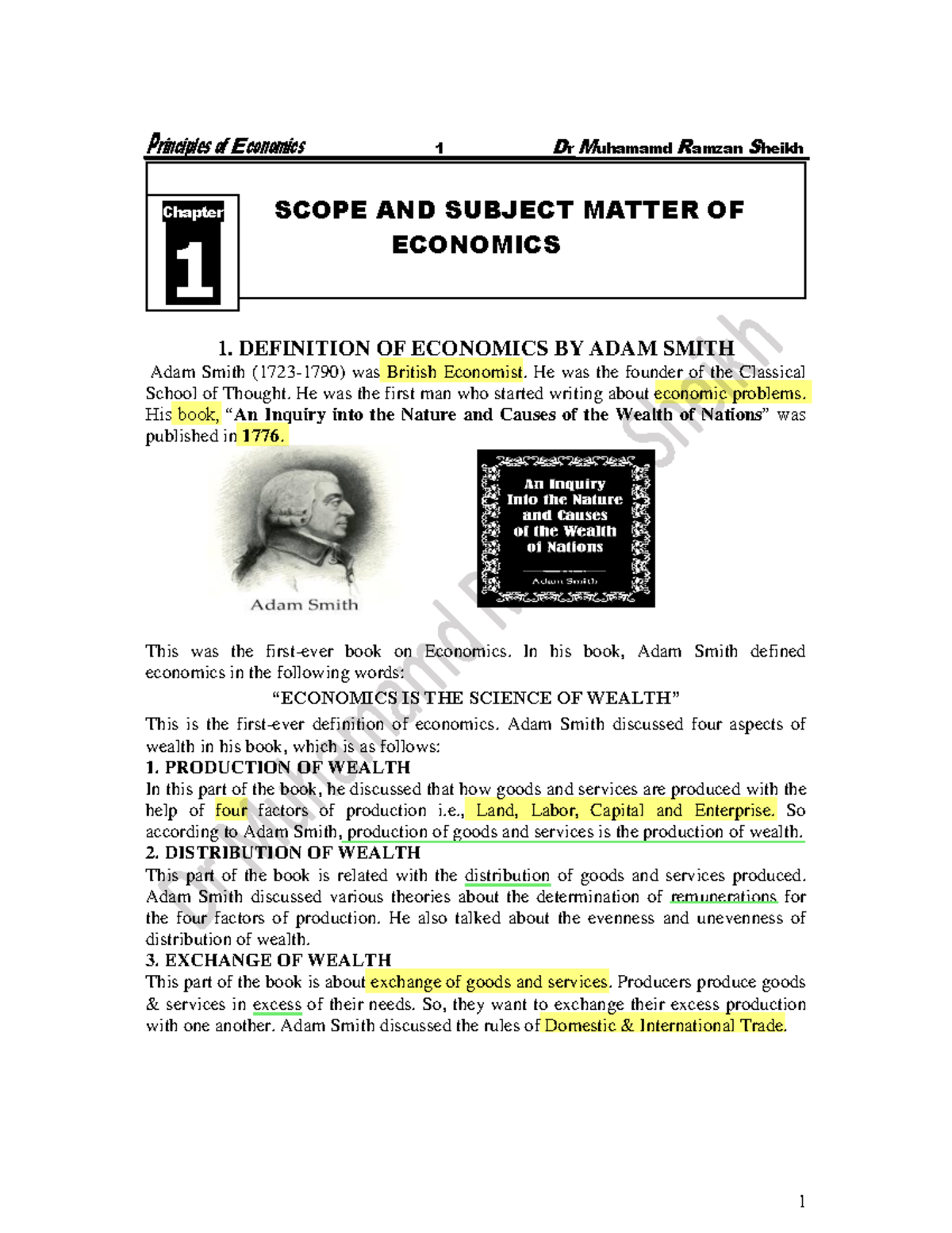 Principles of Economics (ECO101) - Chapter 1: Scope and Subject Matter ...
