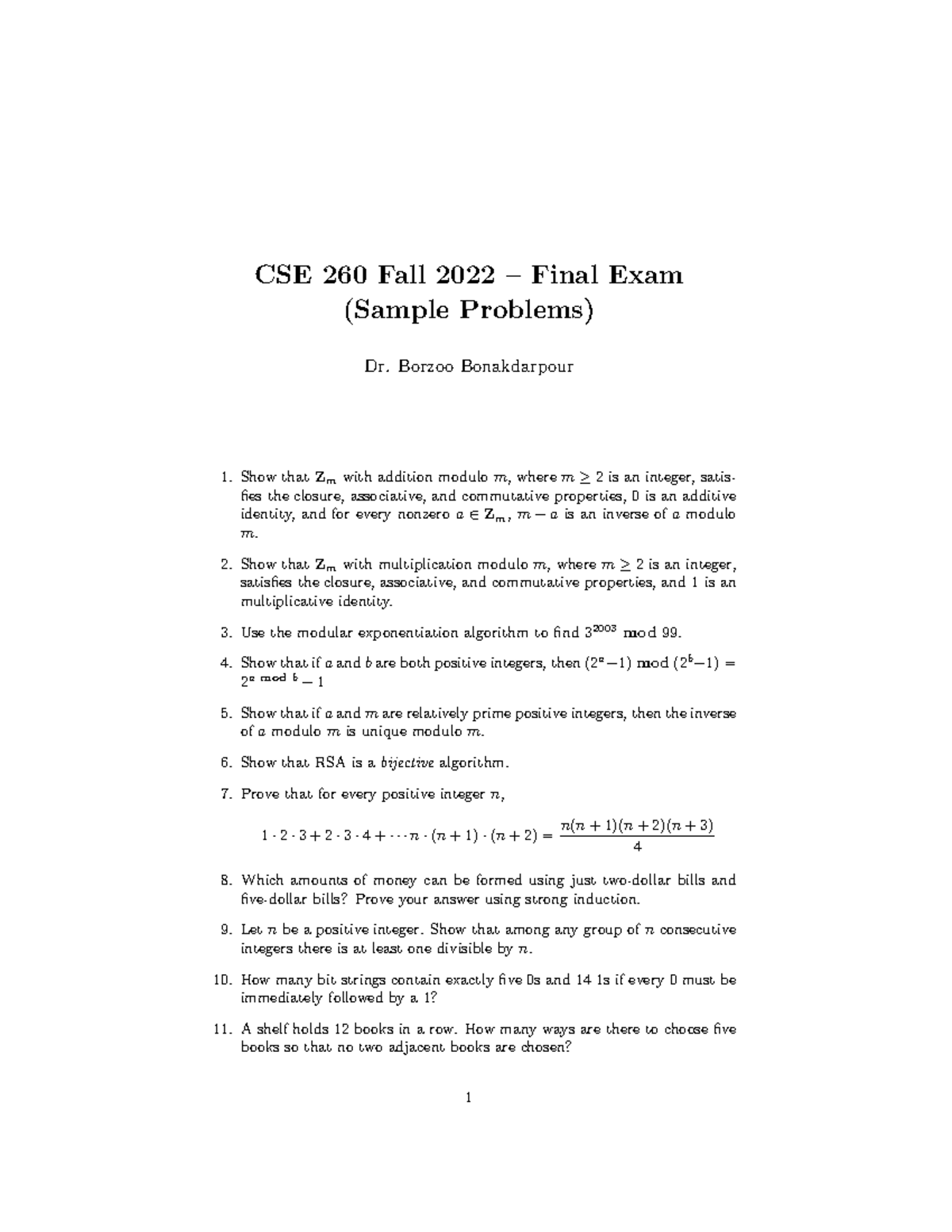 CSE 260 Fall 2022 – Sample Final Exam Problems and Solutions - Studocu