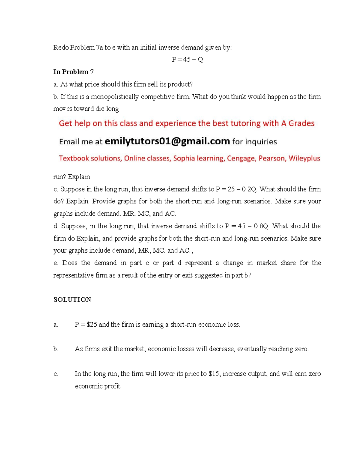 Redo Problems 7a-e: Inverse Demand Analysis & Firm Strategy - Studocu